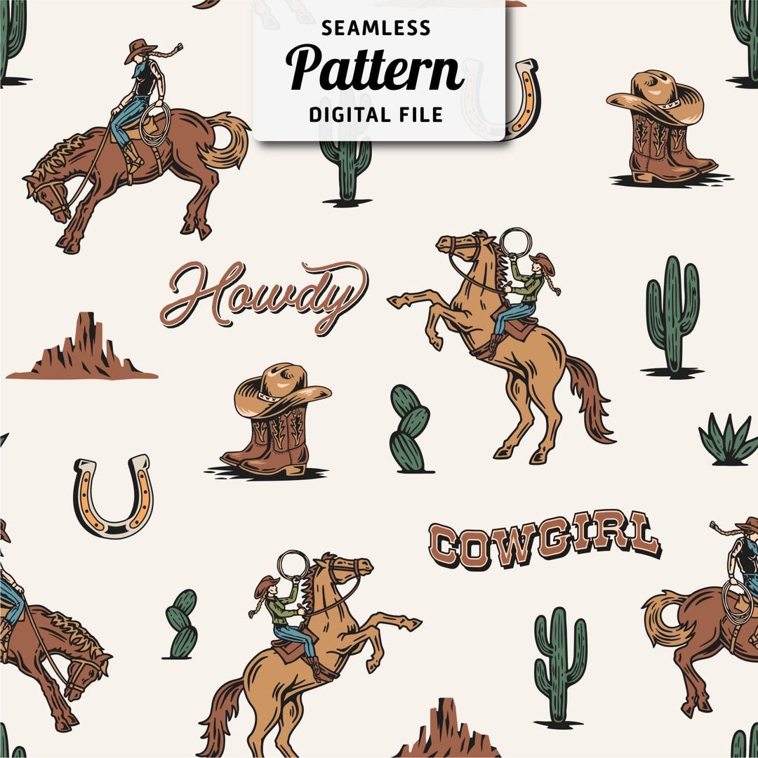 Cowgirl Seamless Pattern: Western Boho Repeat Design (instant Download ...
