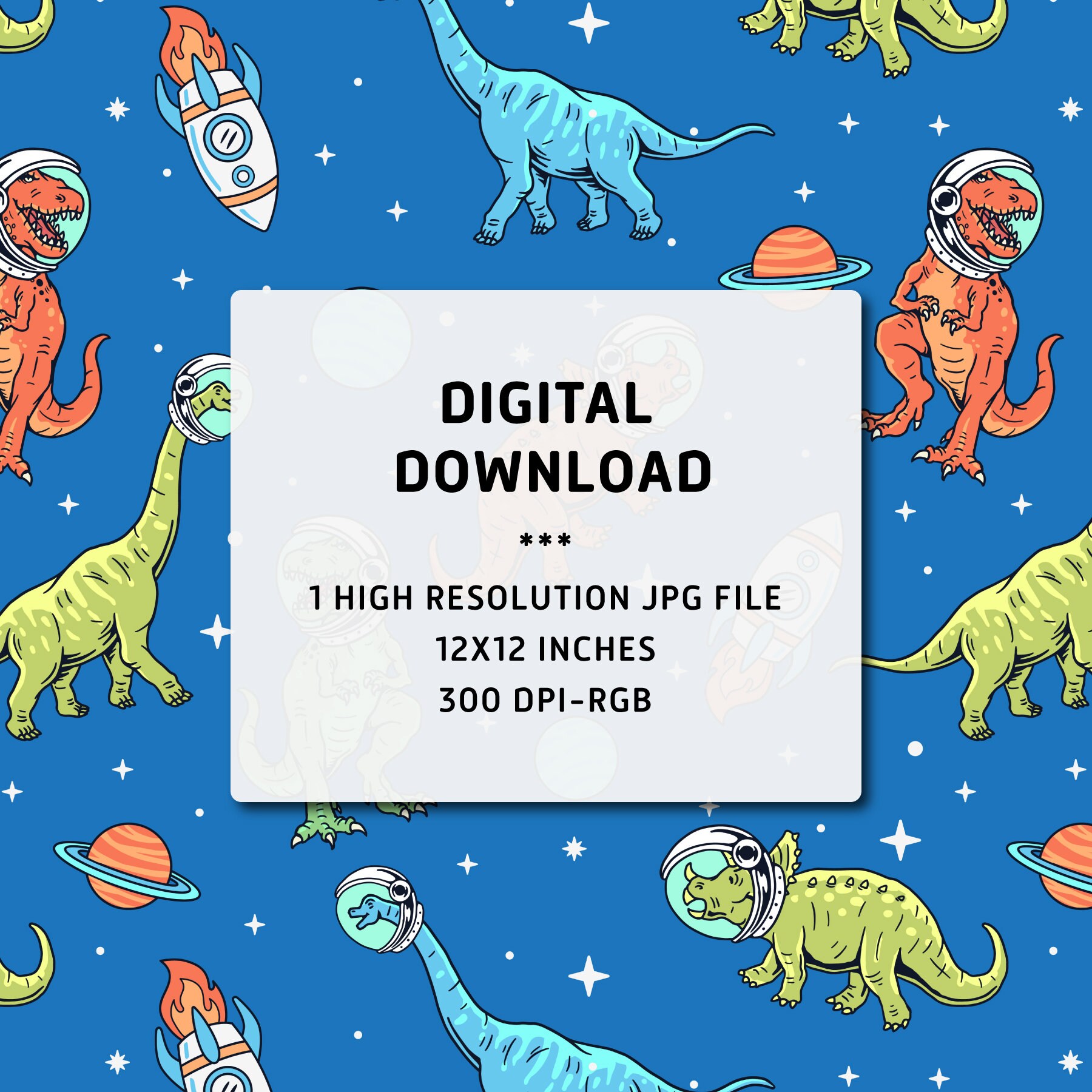 Dinosaurs in Space Seamless Pattern Dinos Seamless Repeat Design Hand ...