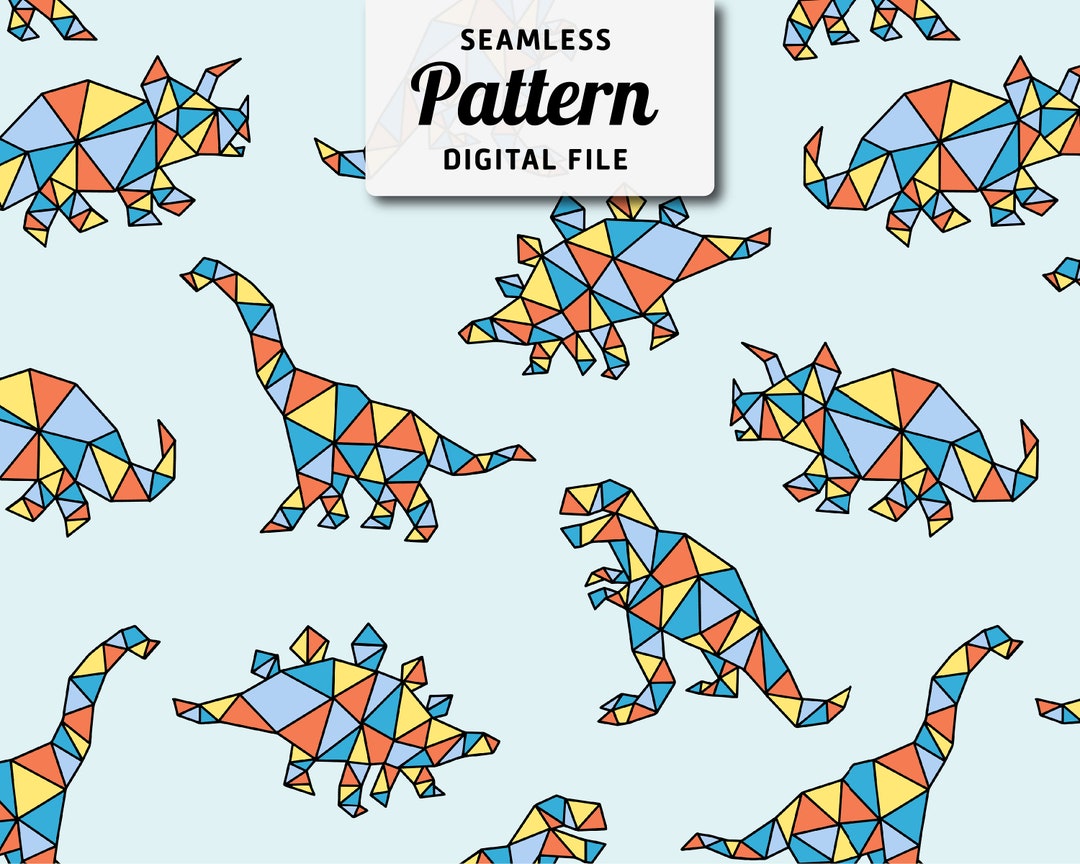 Geometric Dinosaurs Seamless Pattern: Hand-drawn Repeat Design (digital ...