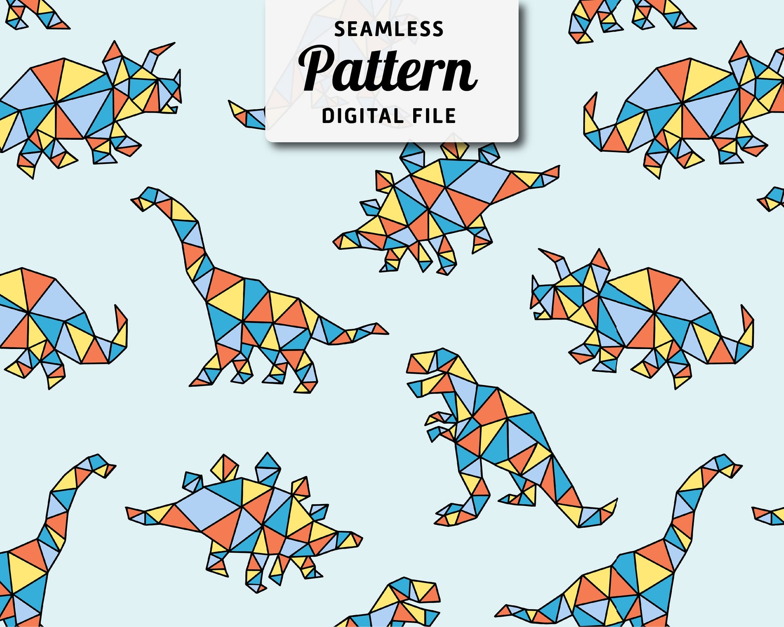 Geometric Dinosaurs Seamless Pattern: Hand-drawn Repeat Design (digital ...