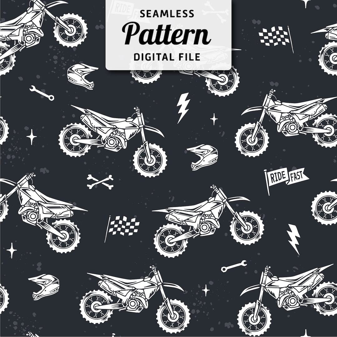 Motocross Seamless Pattern: Dirt Bike Fabric Sublimation Print (digital ...