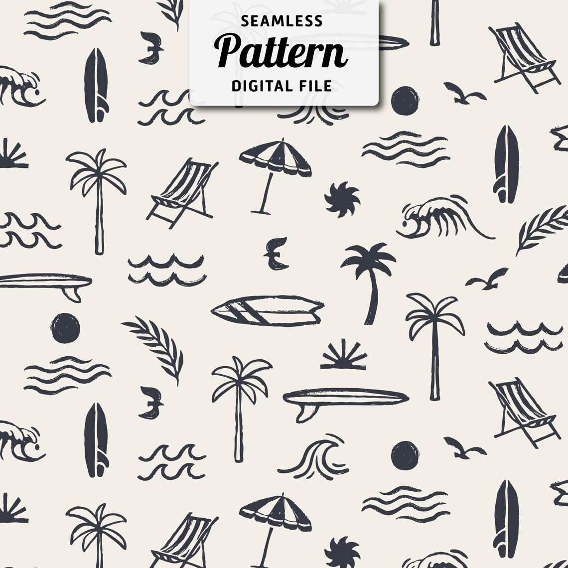 Surf Seamless Pattern: Beach Summer Fabric Sublimation (JPEG Digital ...