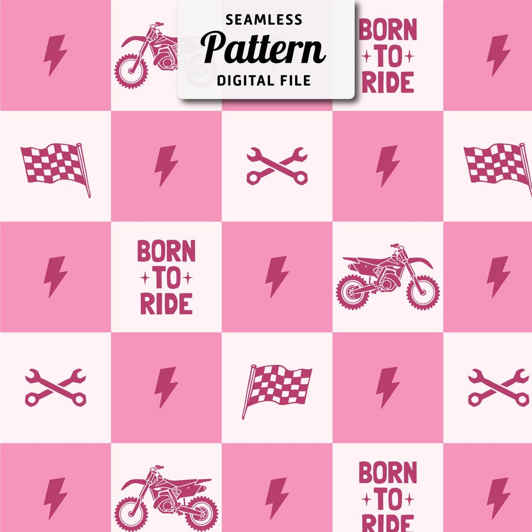 Checkered Motocross Seamless Pattern. Dirt Bike Digital Design File in ...