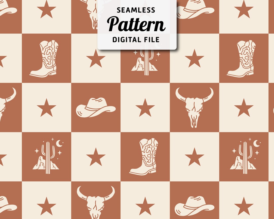 Western Theme Checkered Seamless Pattern Cowboy Seamless Repeat Design ...