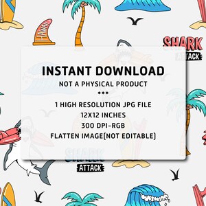 Shark Seamless Pattern | Summer Surfing Seamless Repeat Pattern | Hand ...