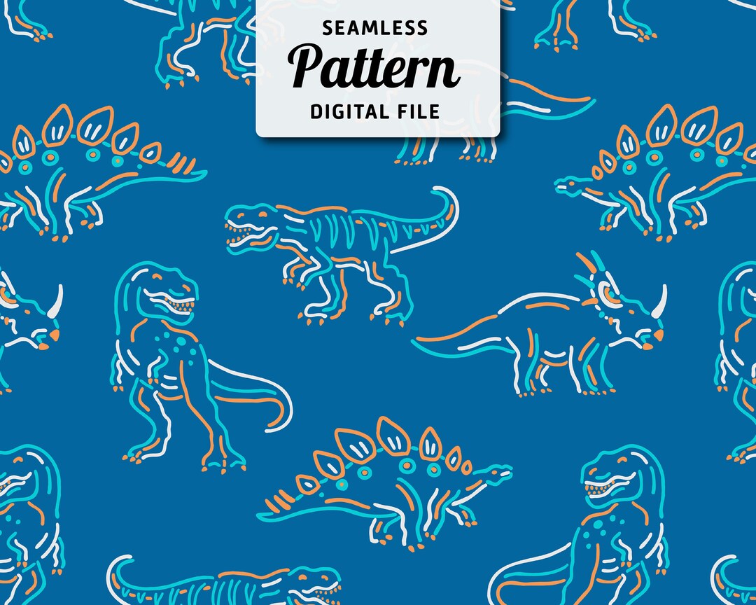 Dinosaurs Seamless Pattern | Cartoon Dinosaurs Kids Seamless Repeat ...
