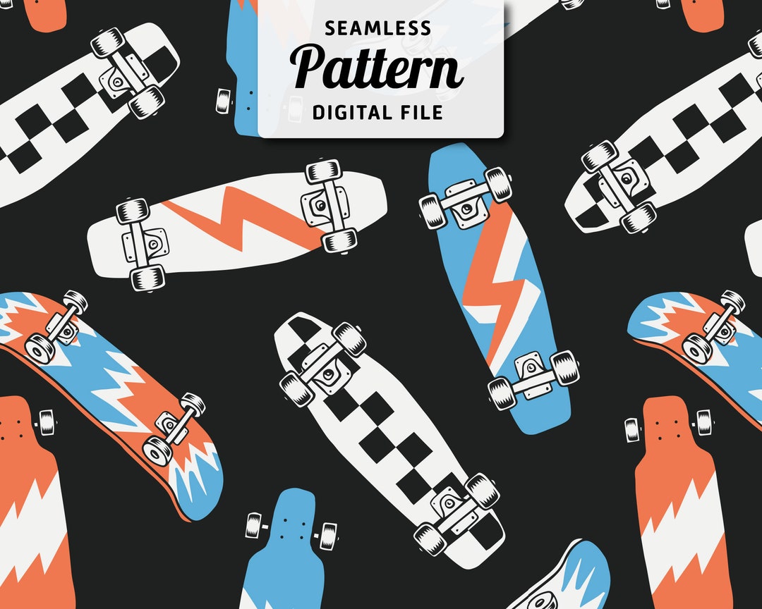 Skateboard Seamless Pattern | Boys Seamless Repeat Design | Hand Drawn ...