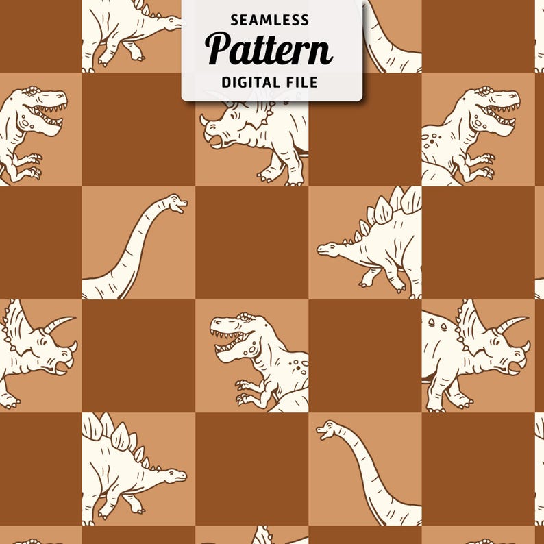Checkered Dinosaurs Seamless Pattern: Kids Cartoon Design (digital File ...