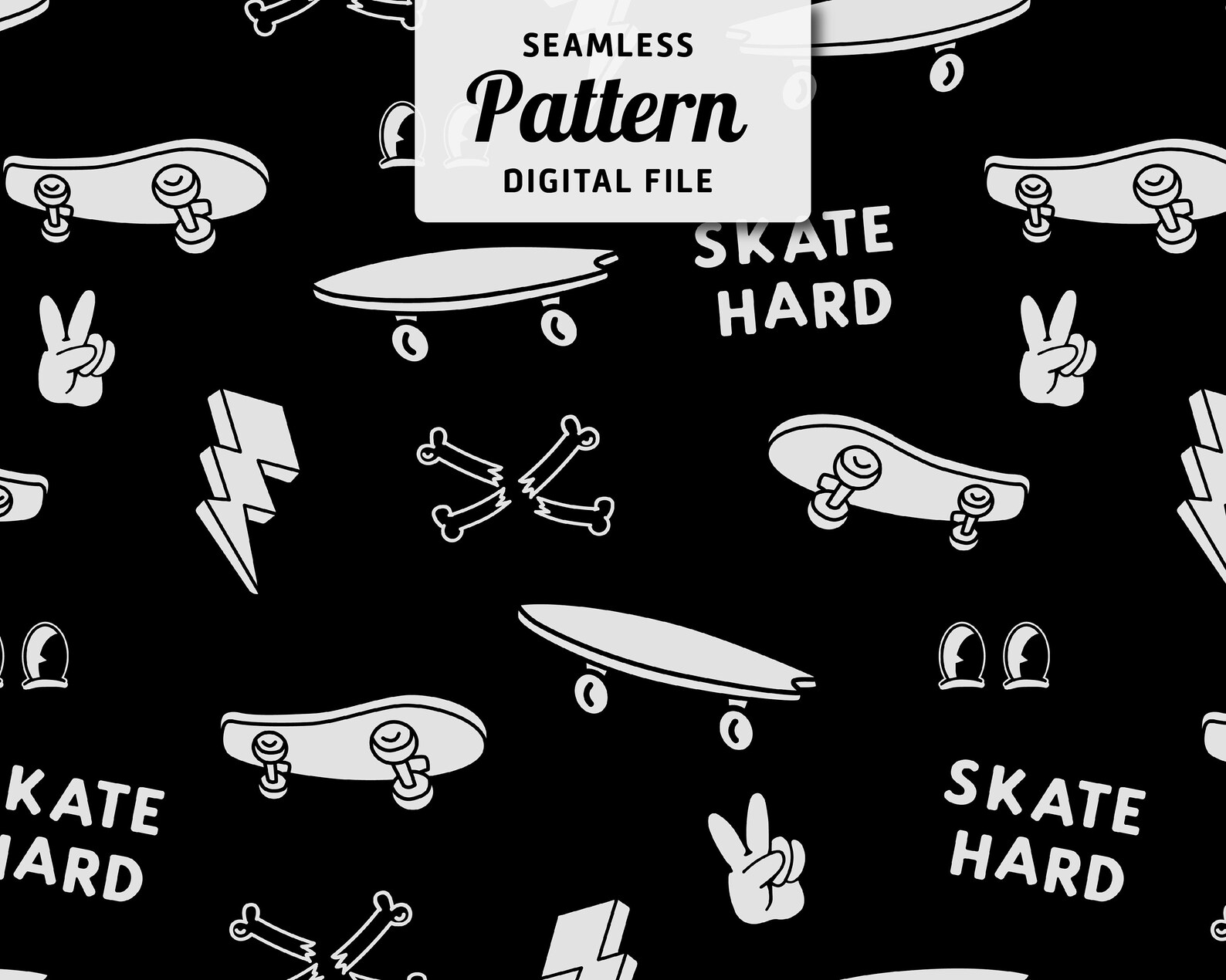 Skateboard Seamless Pattern: Hand-drawn Skateboarding Design (digital ...