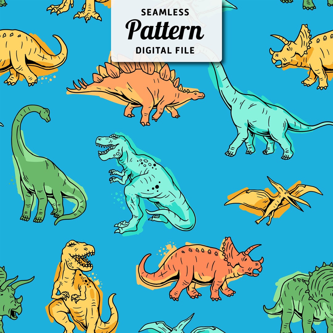 Dinosaurs Seamless Pattern | Cartoon Dinosaurs Kids Seamless Repeat ...