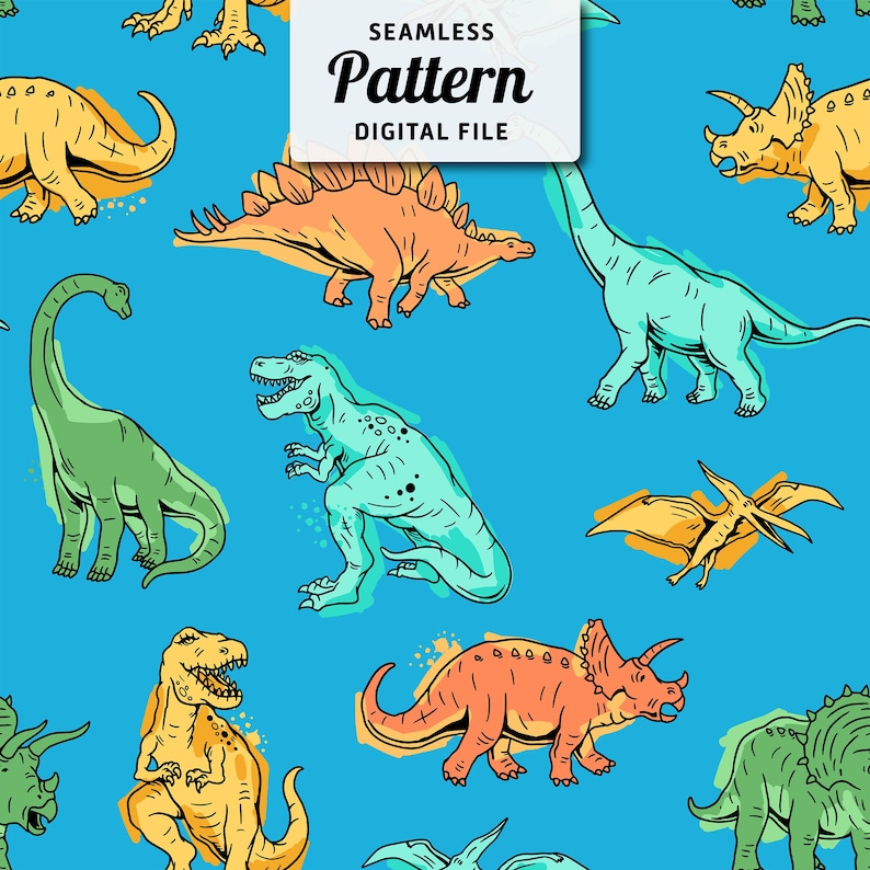 Dinosaurs Seamless Pattern Cartoon Dinosaurs Kids Seamless Repeat ...