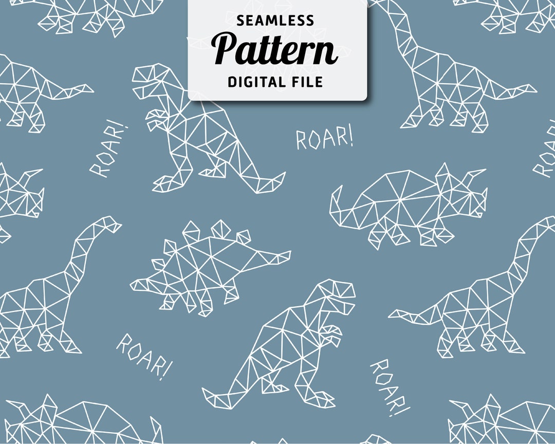 Geometric Dinosaurs Seamless Pattern: Hand-drawn Repeat (digital File ...
