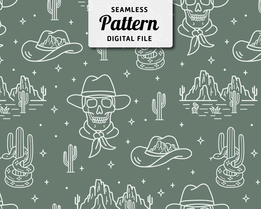 Western Theme Seamless Pattern | Skull Cowboy Seamless Repeat Design ...