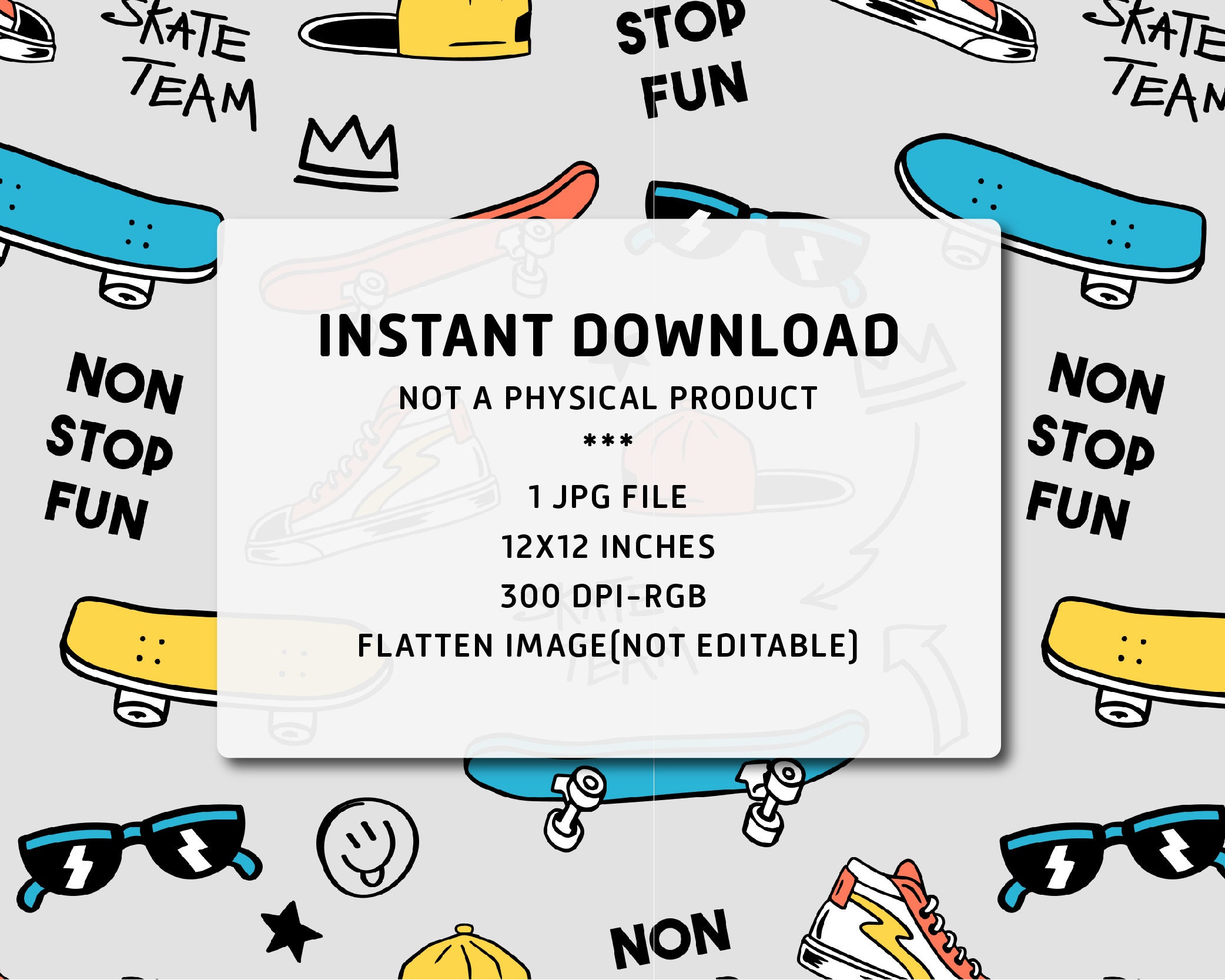 Skateboard Seamless Pattern Printable Fabric Pattern - Etsy