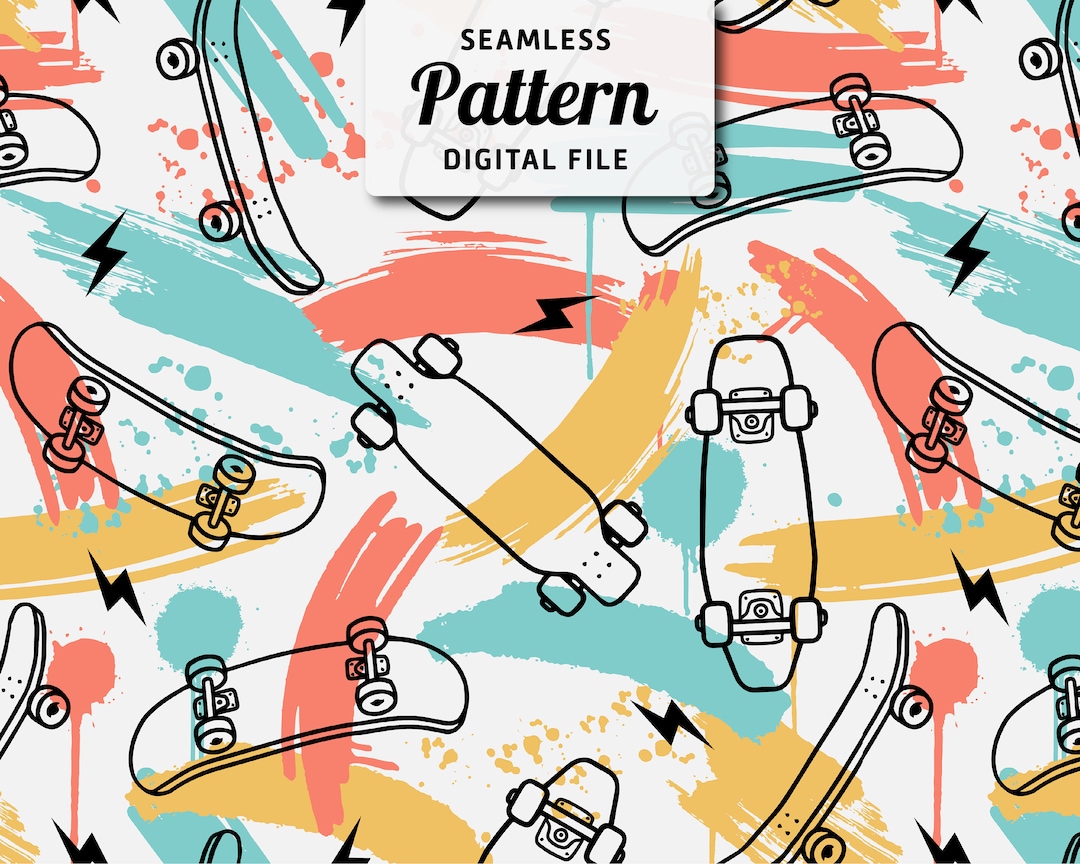 Hand Drawn Skateboard Seamless Pattern | Boys Repeat Design (digital ...