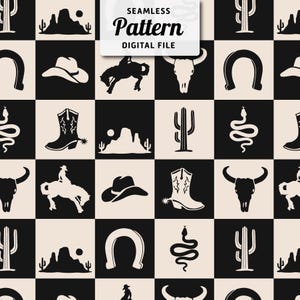 Western Checkered Seamless Pattern: Cowboy Repeat Design (digital ...