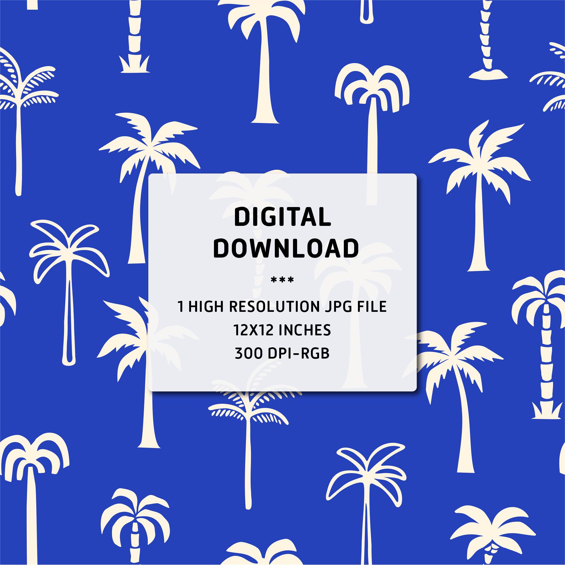 Coastal Palm Tree Pattern: Blue & Cream Fabric Design (JPEG Digital ...