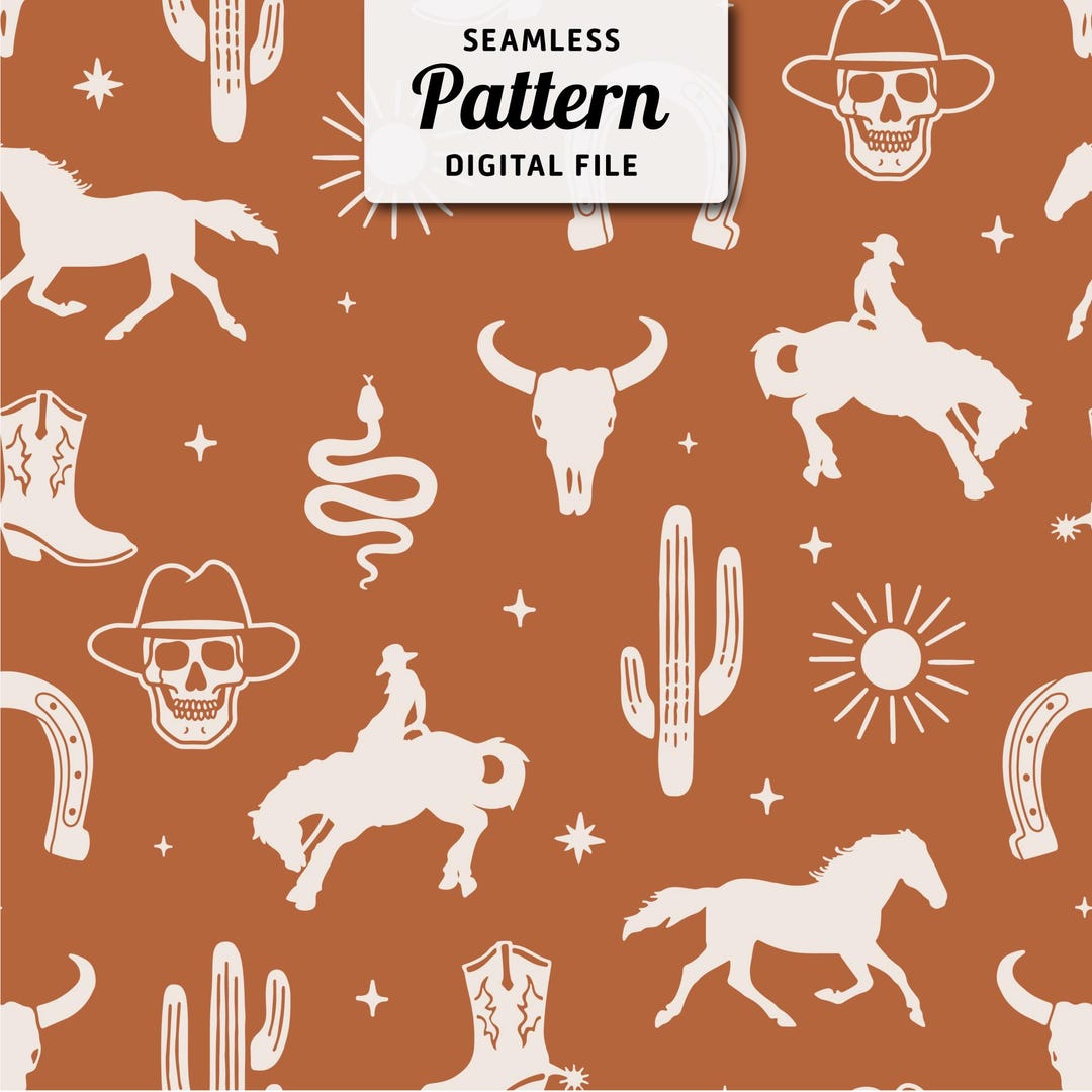 Western Cowboy Seamless Pattern: Boho Cactus Repeat Design (instant ...