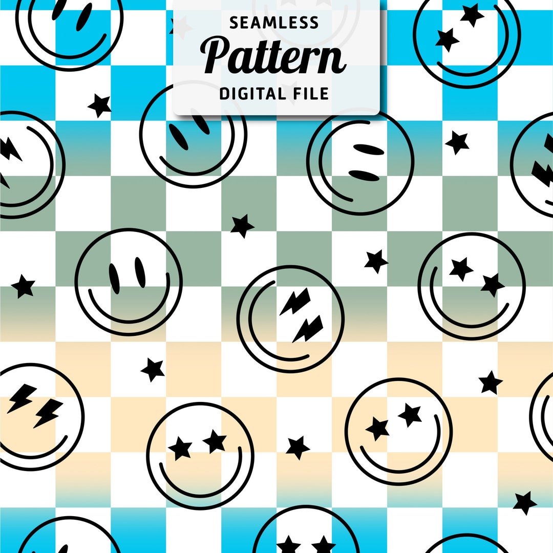 Happy Face Seamless Repeat Pattern | Gradient Checkered Seamless ...