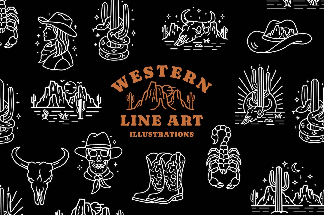 Western Line Art Illustrations. Western SVG, PNG, and EPS Files ...