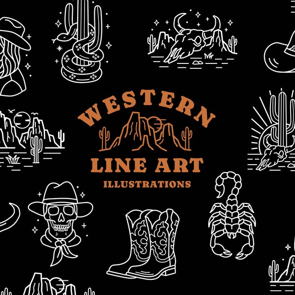 Western Line Art Svg - Etsy