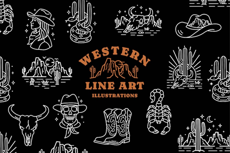 Western Line Art Illustrations. Western SVG, PNG, and EPS Files ...