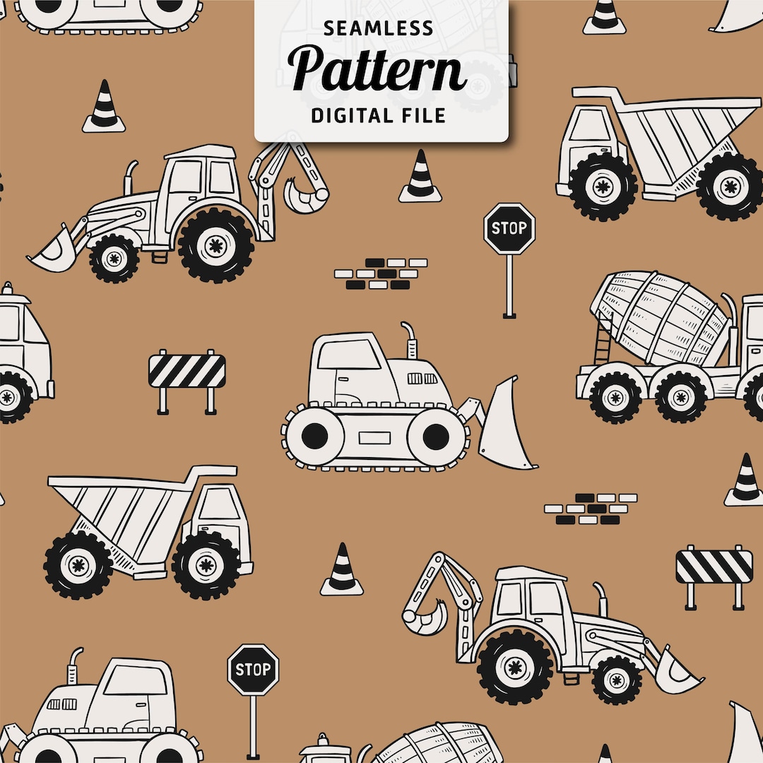Construction Vehicle Seamless Pattern | Excavator Seamless Repeat ...