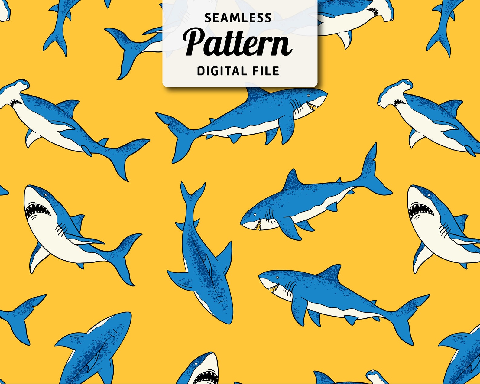 Shark Seamless Pattern: Hand-drawn Illustrations (digital Download) - Etsy