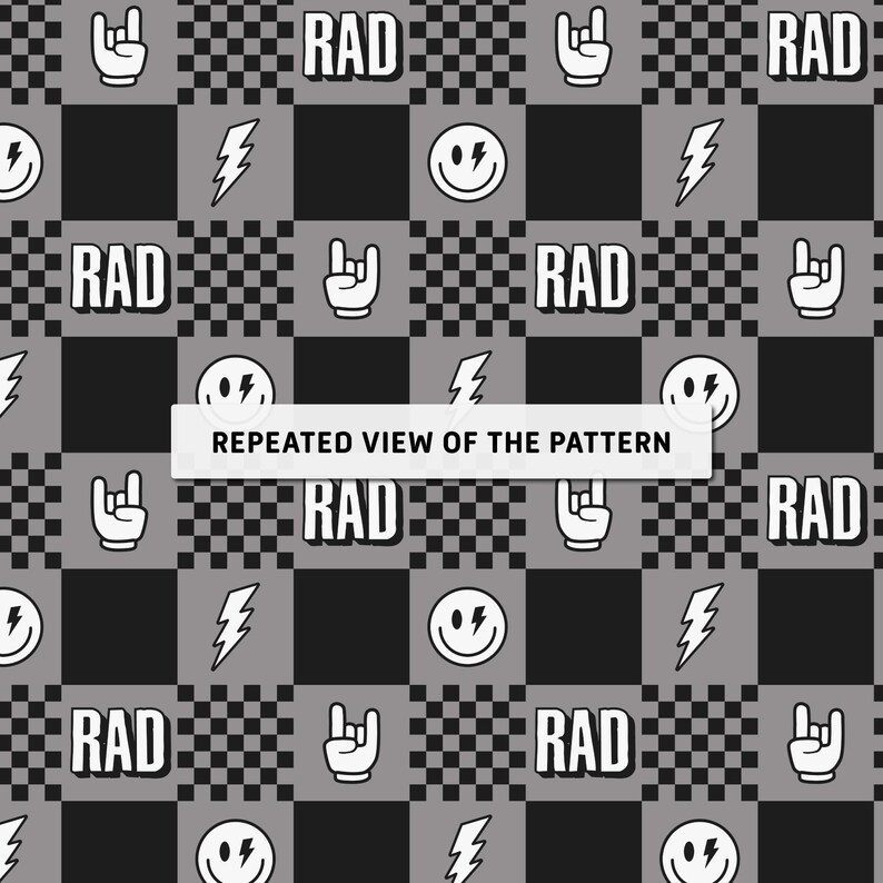 Checkered Rad Seamless File: Lightning Bolts, Smile Faces (JPEG) - Etsy