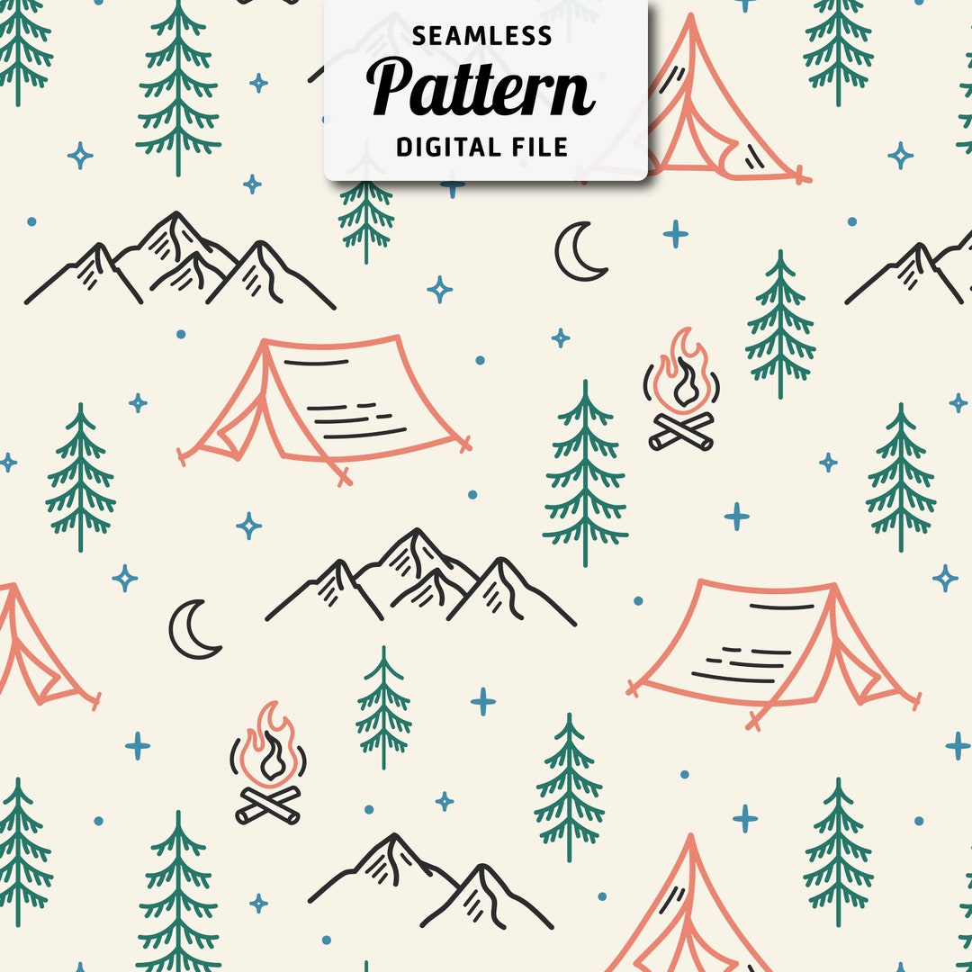Camping Seamless Digital File Mountain Digital Download Seamless Repeat ...