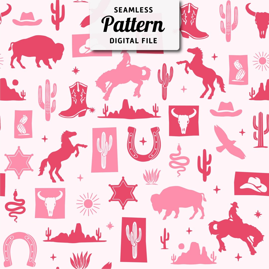 Pink Western Cowboy Seamless Pattern: Boho Repeat Design (digital ...