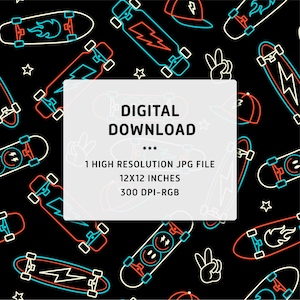 Skateboard Line Art Seamless Pattern: Boys Repeat Design (digital File ...