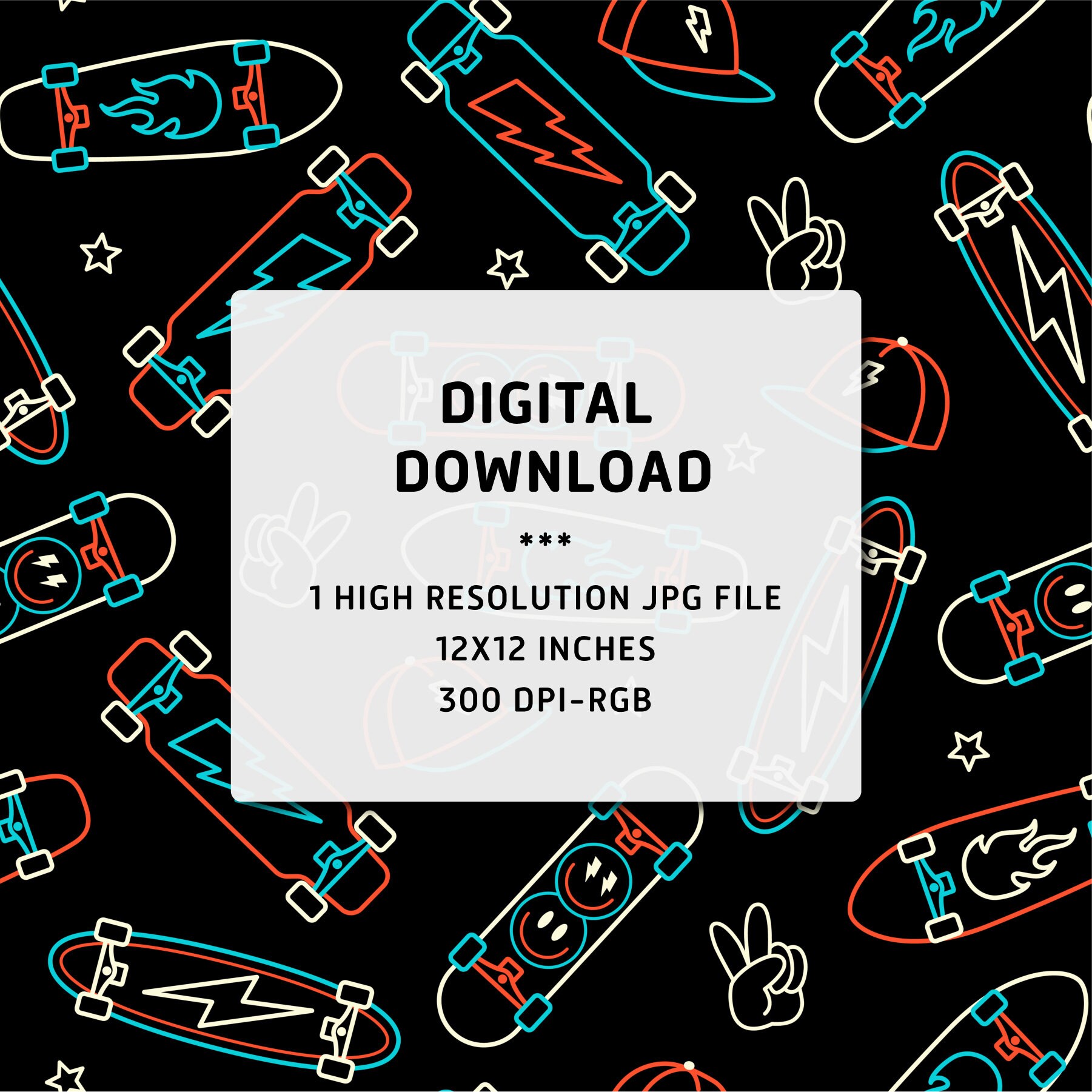 Skateboard Line Art Seamless Pattern: Boys Repeat Design (digital File ...