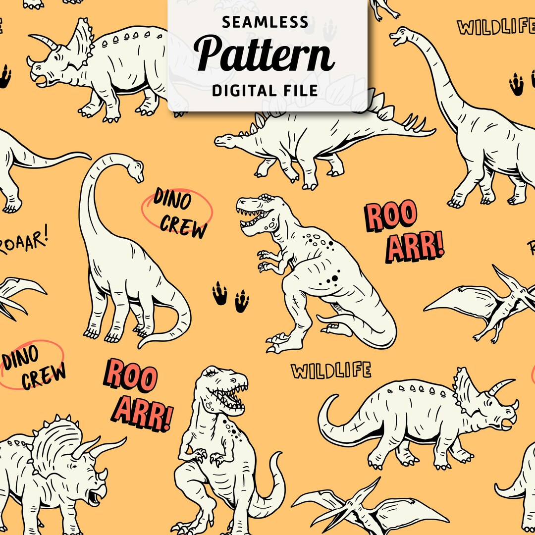 Dinosaurs Seamless Pattern | Cartoon Dinosaurs Kids Seamless Repeat ...