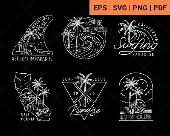 Surfing Vector Illustrations Surfing SVG EPS PNG Bundle - Etsy
