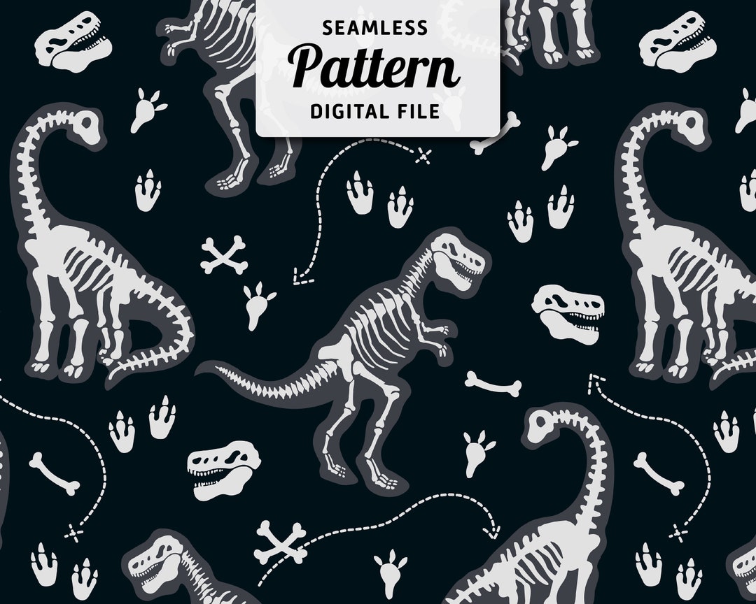 Dinosaur Skeletons Seamless Pattern | Cartoon Dinosaurs Seamless Repeat ...