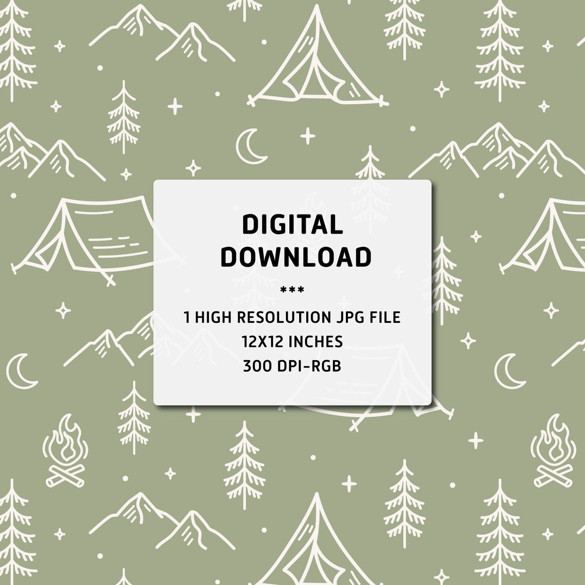 Camping Seamless Digital File Mountain Digital Download Seamless Repeat ...
