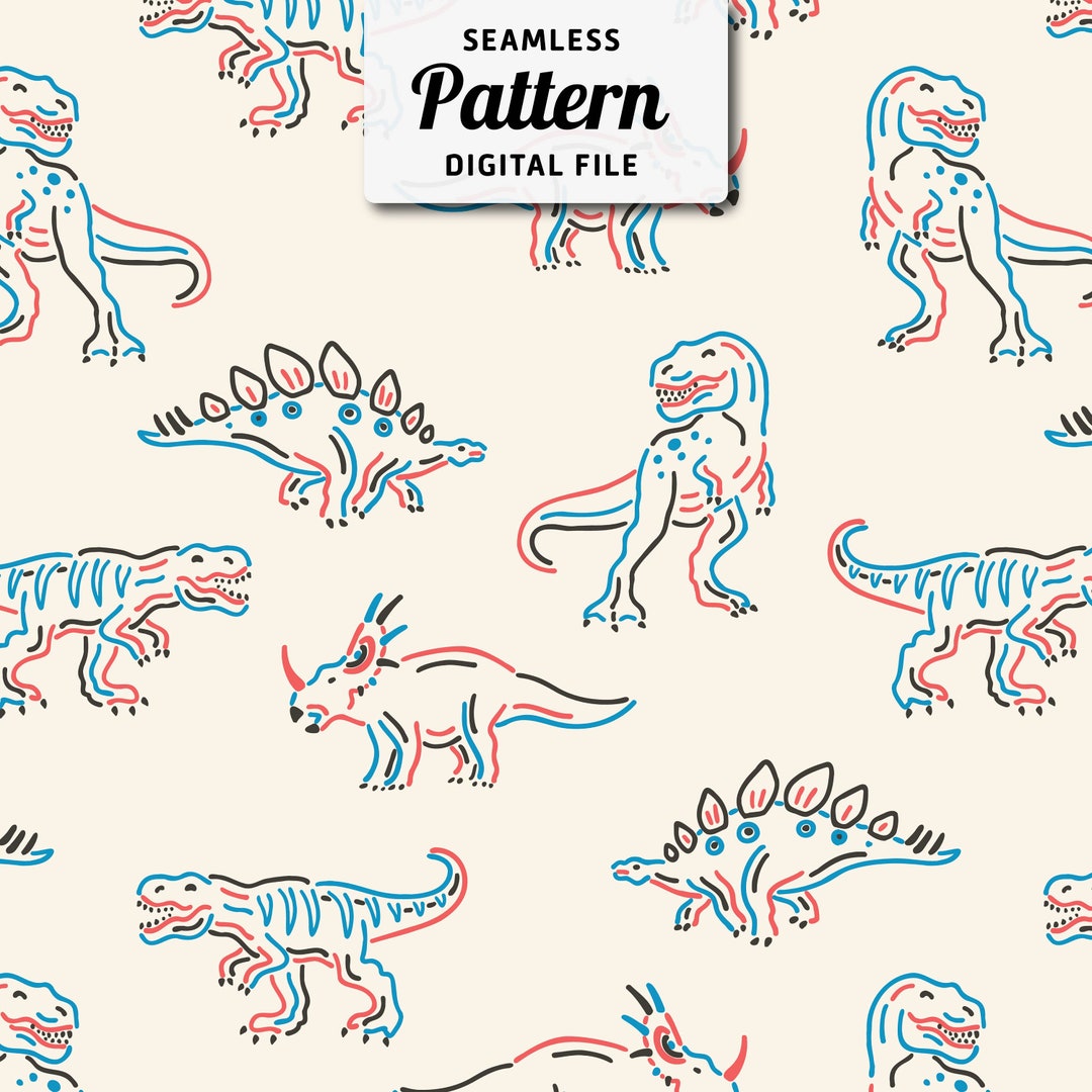 Cartoon Dinosaurs Seamless Pattern: Kids Repeat Design (digital File ...
