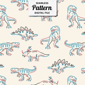 Cartoon Dinosaurs Seamless Pattern: Kids Repeat Design (digital File ...