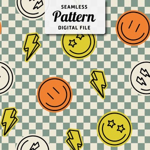 Happy Face Seamless Repeat Pattern Set Checkered Seamless Background ...