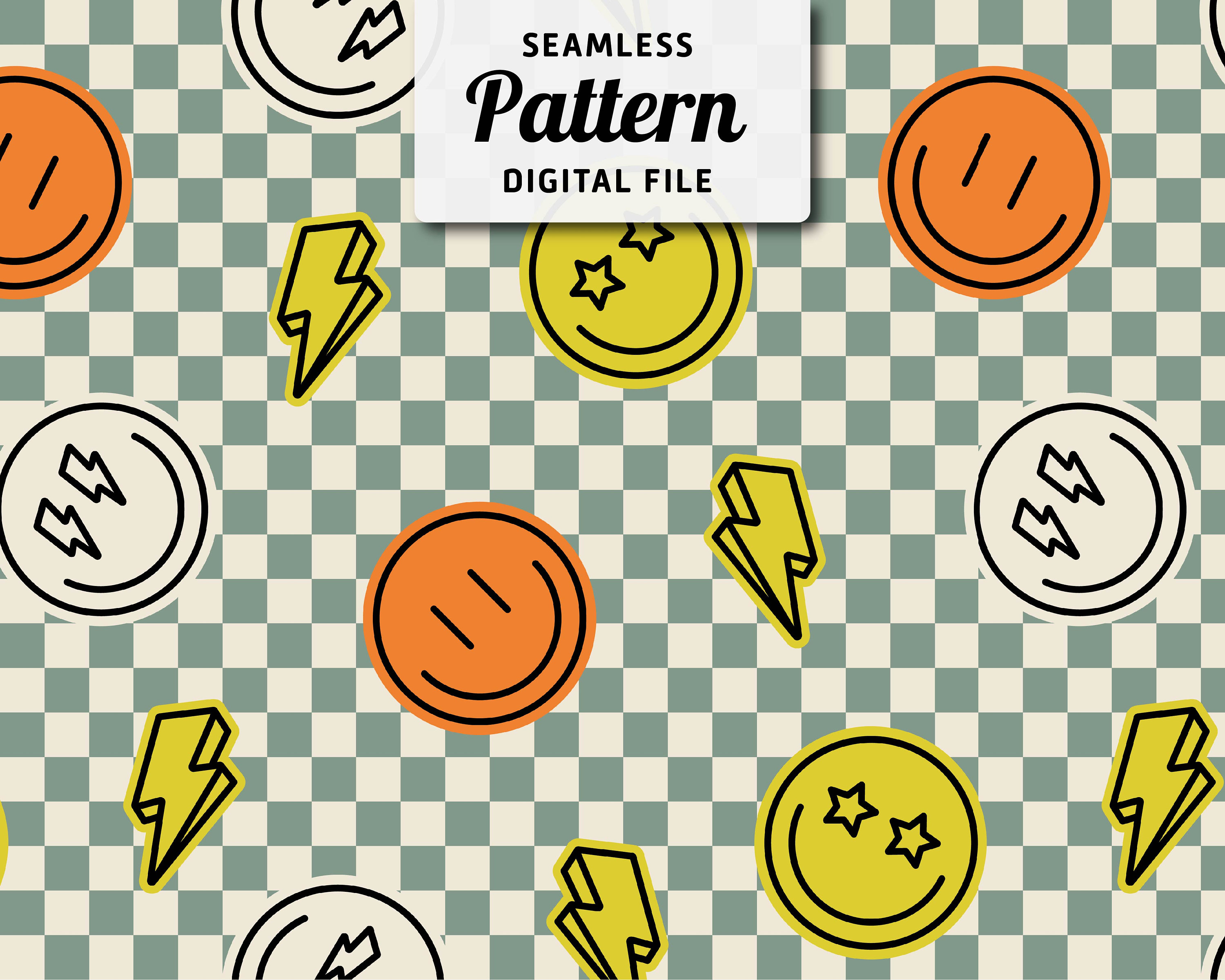 Happy Face Seamless Repeat Pattern Checkered Seamless Background Smile Face Pattern Lightning ...