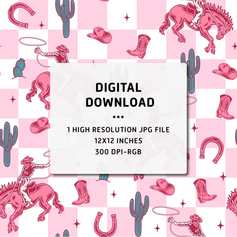 Western Checkered Seamless Pattern: Cowboy Repeat Design (digital ...