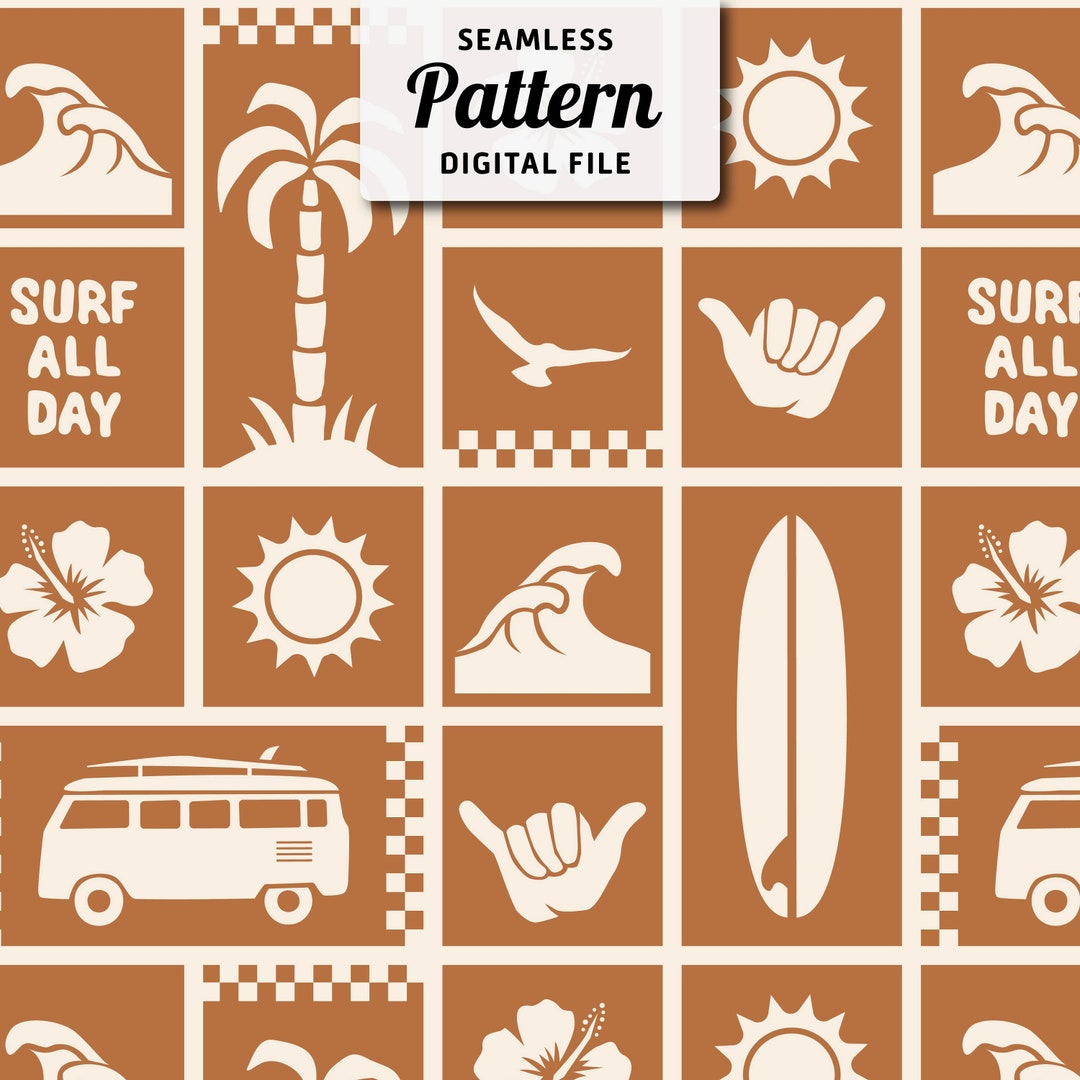 Surf Seamless Pattern: Beachy Digital Fabric File (12x12 Inches) - Etsy