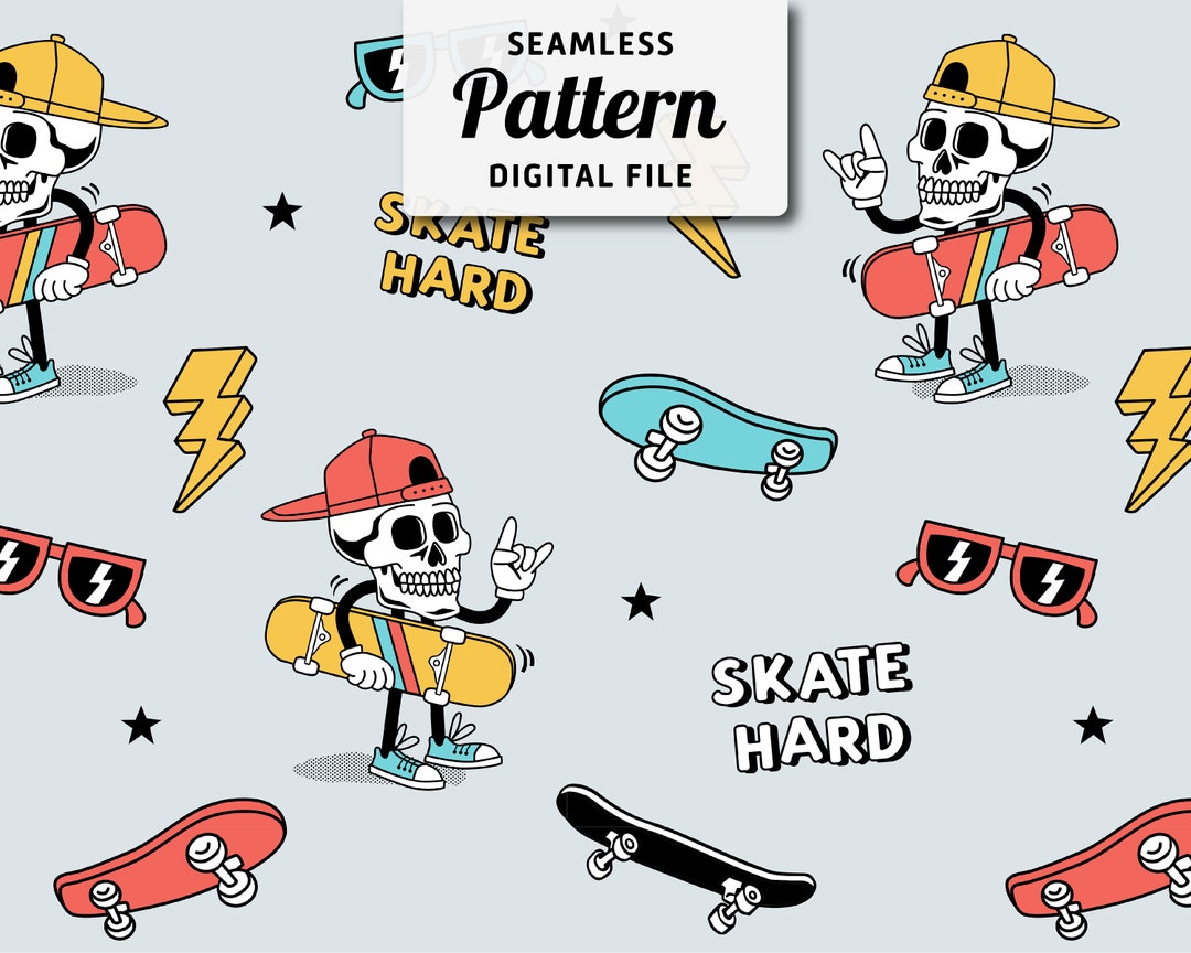 Cartoon Skateboard Seamless Pattern: Kids Repeat Design (digital File ...