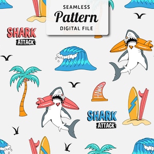 Shark Seamless Pattern | Summer Surfing Seamless Repeat Pattern | Hand ...