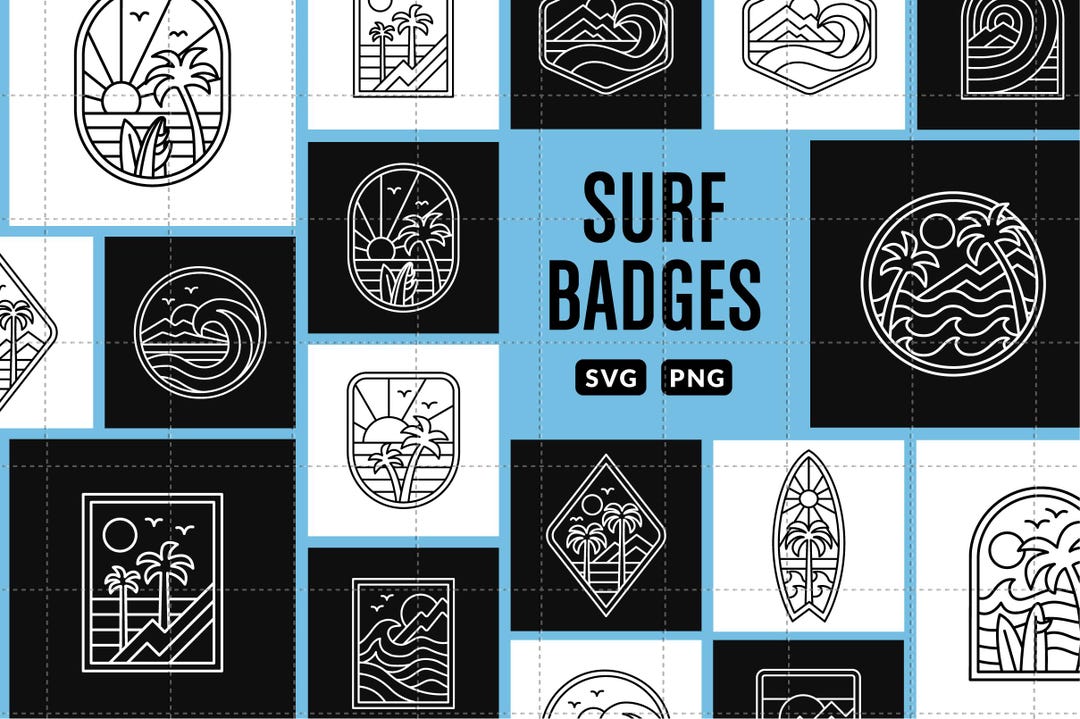 Surf Badges. Line Art SVG, PNG Designs. (digital Download) - Etsy