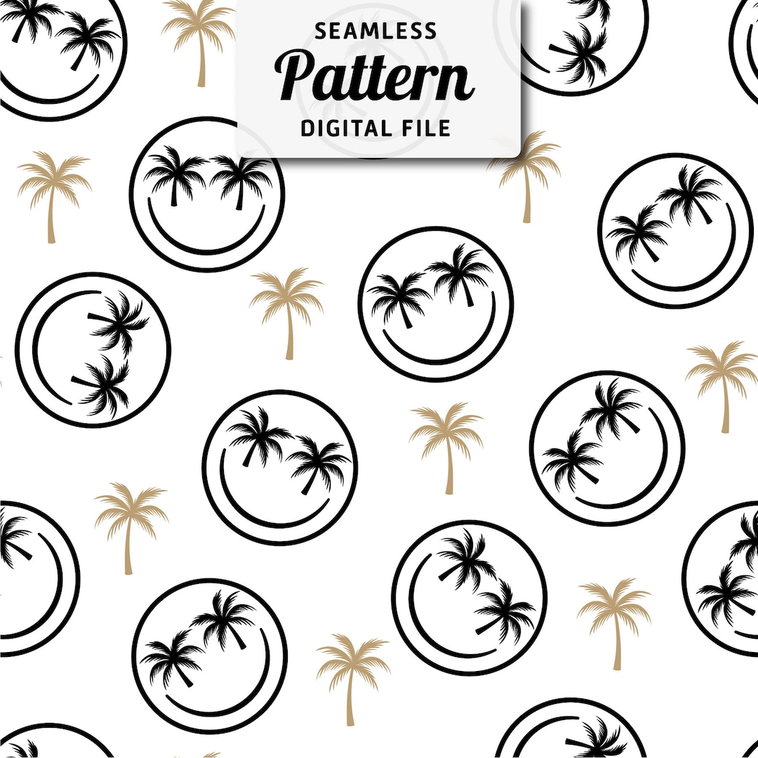 Happy Face Seamless Repeat Pattern | Smile Face Pattern | Palm Tree ...