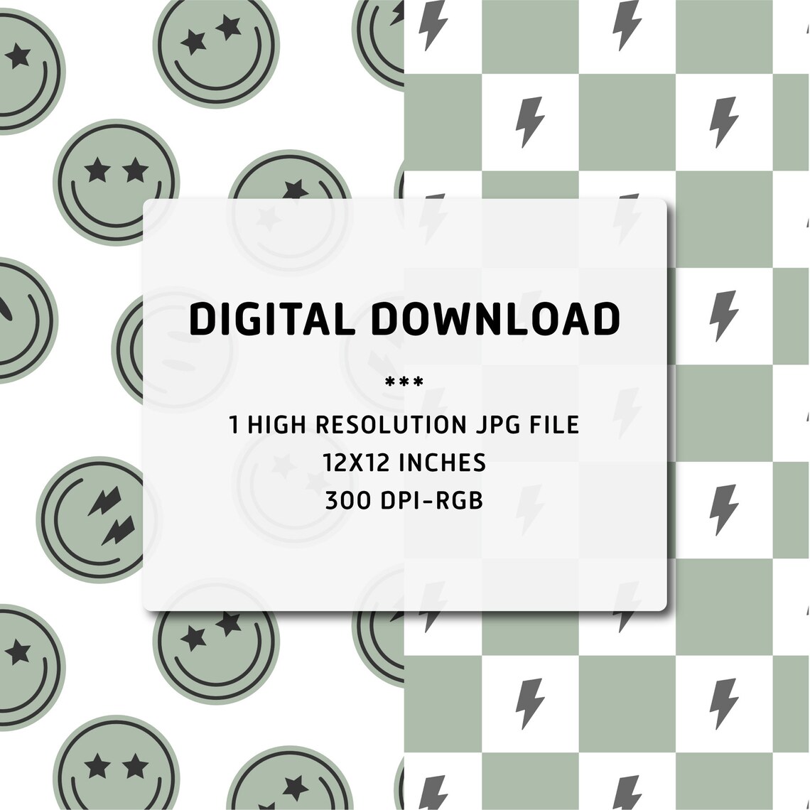 Happy Face & Lightning Bolt Seamless Pattern Set (digital File) - Etsy