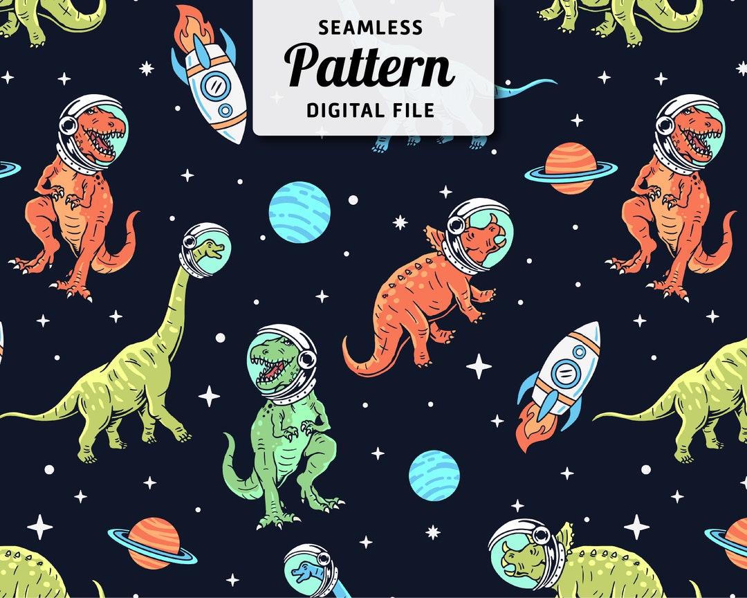 Dinosaurs in Space Seamless Pattern | Dinos Seamless Repeat Design ...