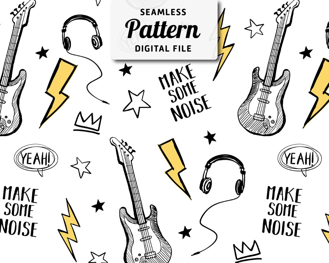 Guitar Seamless Pattern | Rock Music Theme Seamless Repeat Pattern ...